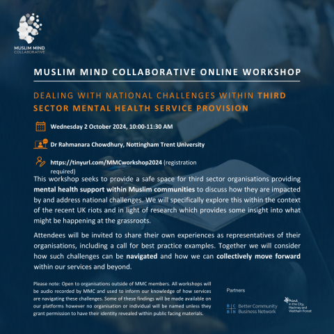 Dealing with national challenges within third sector mental health service provision - Muslim ...